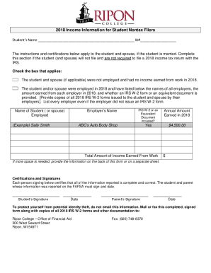 Fillable Online 2017-2018 Student Tax Non-Filer Statement Form Fax ...