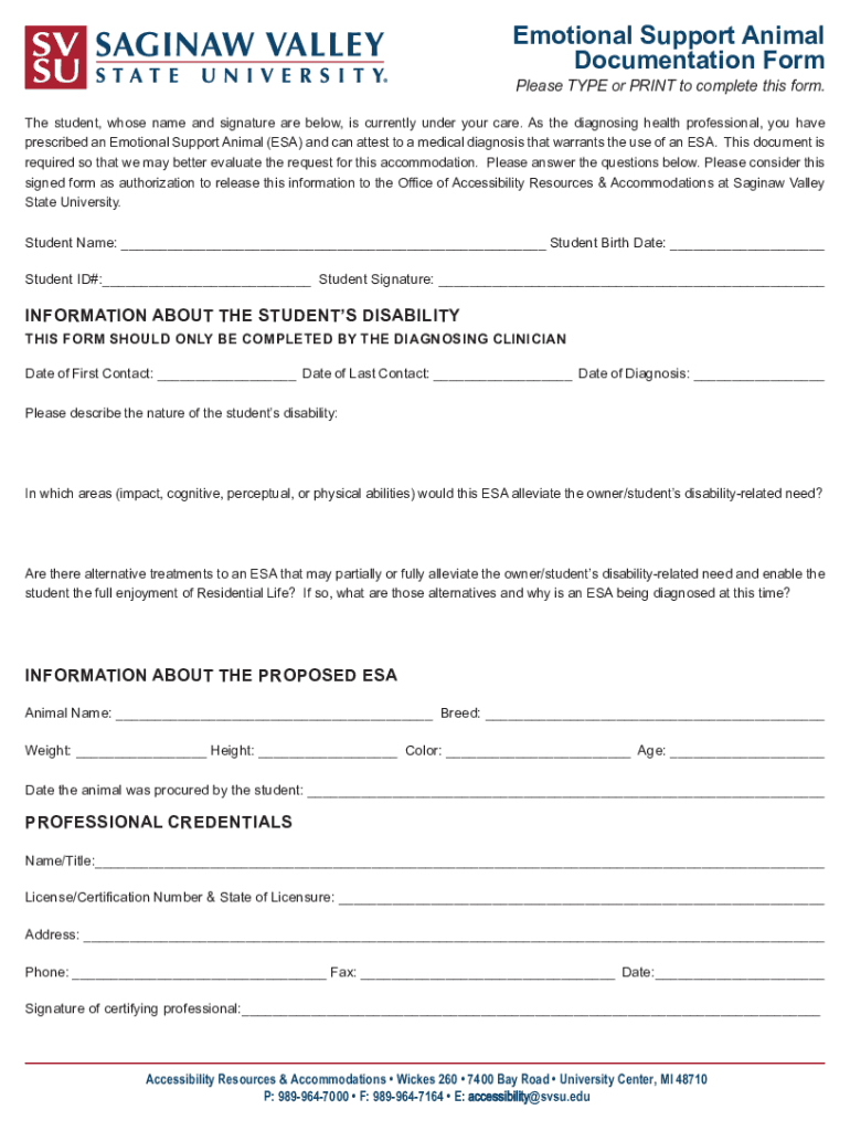 Fillable Online Service & Emotional Support Animal Accommodation ...
