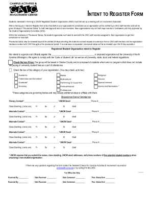 Fillable Online INTENT TO REGISTER FORM - uncw.edu Fax Email Print ...