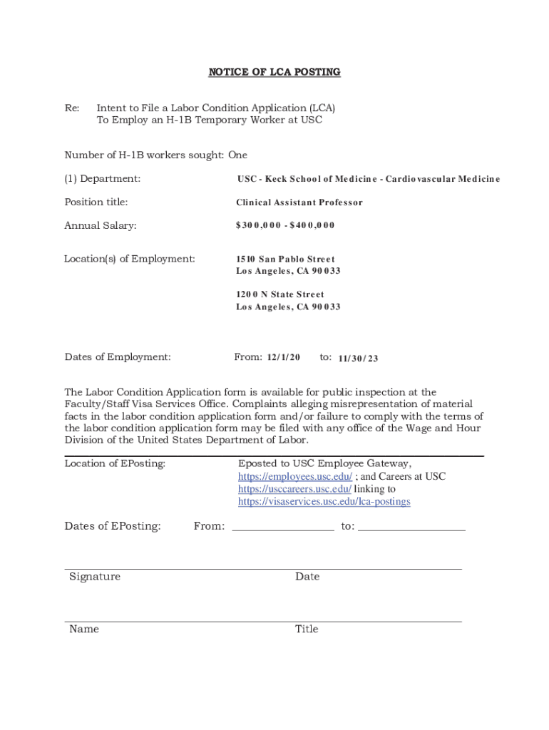 Fillable Online NOTICE OF LCA POSTING Fax Email Print - pdfFiller