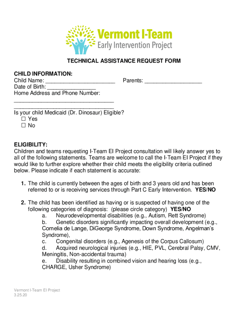 Fillable Online TECHNICAL ASSISTANCE REQUEST FORM CHILD INFORMATION Fax ...