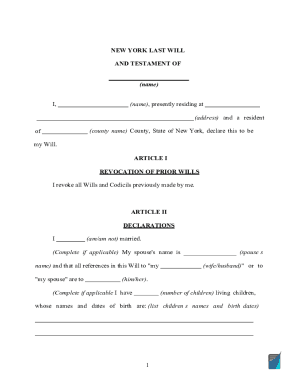 Fillable Online New York Last Will and Testament Form - Will Forms Fax ...