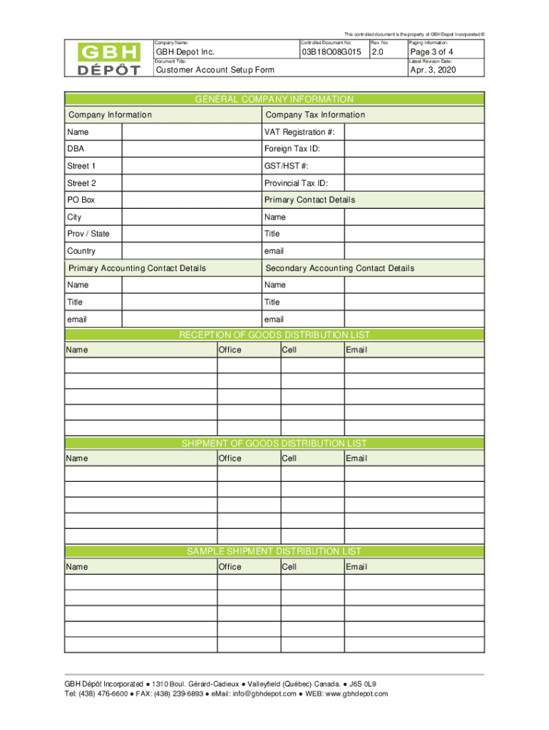 Fillable Online GBH Depot Customer Account Setup Form Fax Email Print ...
