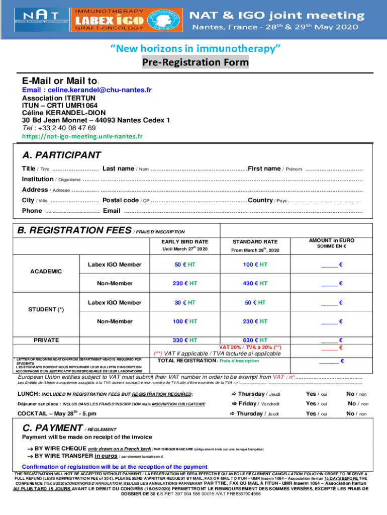 Fillable Online New horizons in immunotherapy Pre-Registration Form Fax Email Print - pdfFiller