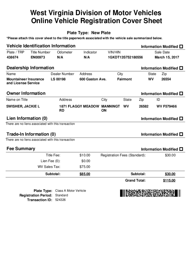 Fillable Online West Virginia Division of Motor Vehicles Online Vehicle ...