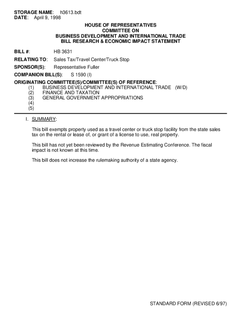 Fillable Online STANDARD FORM (REVISED 6/97) STORAGE NAME: h3613.bdt ...