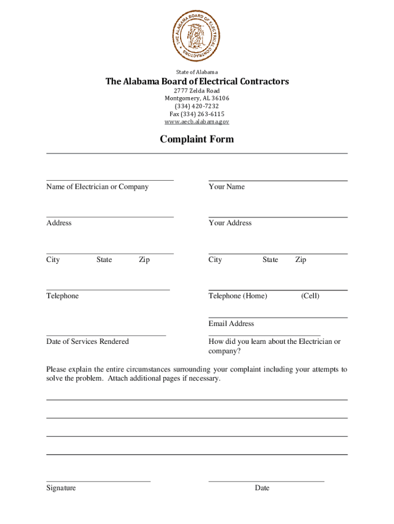 Fillable Online aecb alabama ALABAMA STATE BOARD OF ELECTRICAL ...