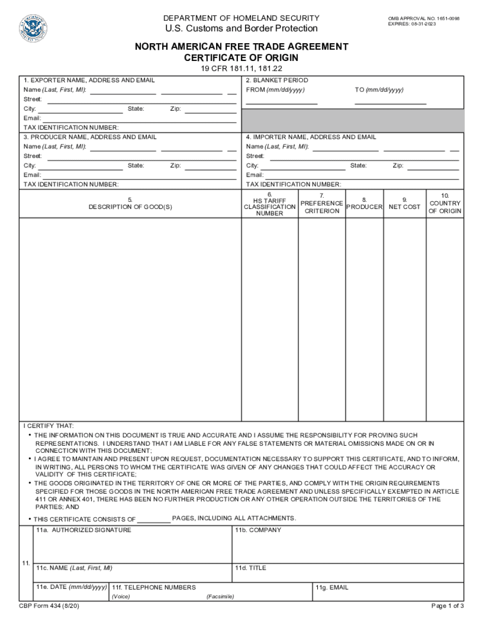 Blank Fillable Nafta Form - Printable Forms Free Online