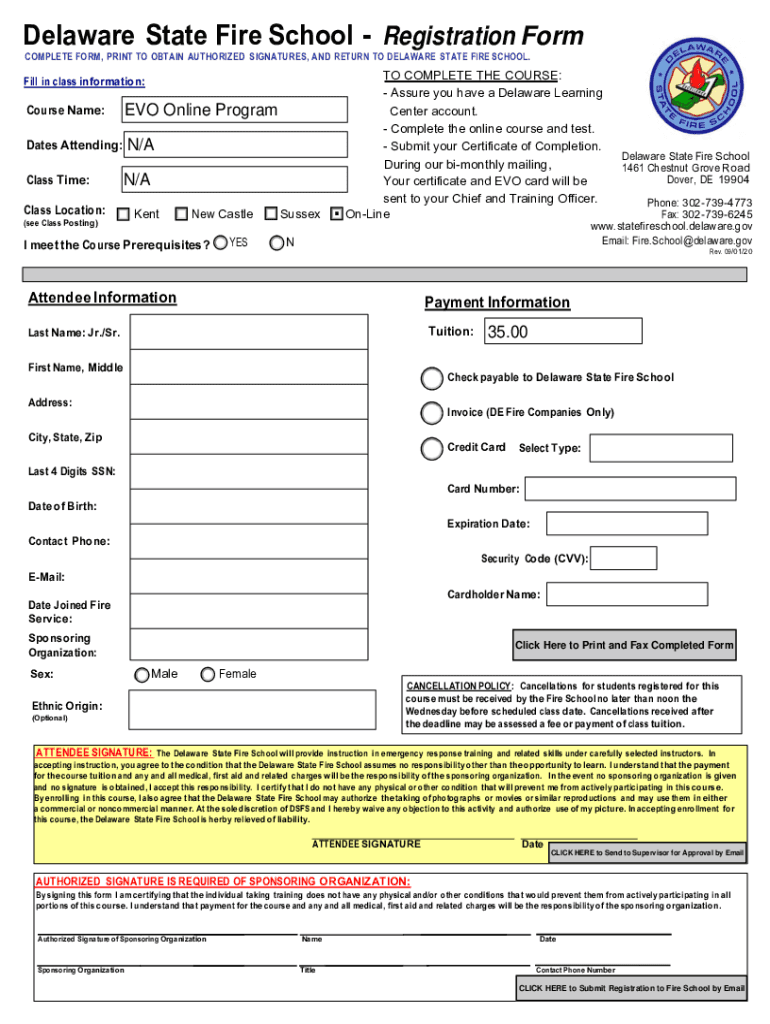 Fillable Online statefireschool delaware Delaware State Fire School ...