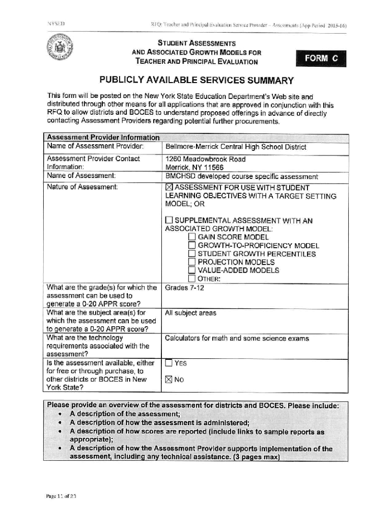 Fillable Online Bellmore-Merrick CSD Developed Course-Specific Assessment. Assessment RFQ Form C ...