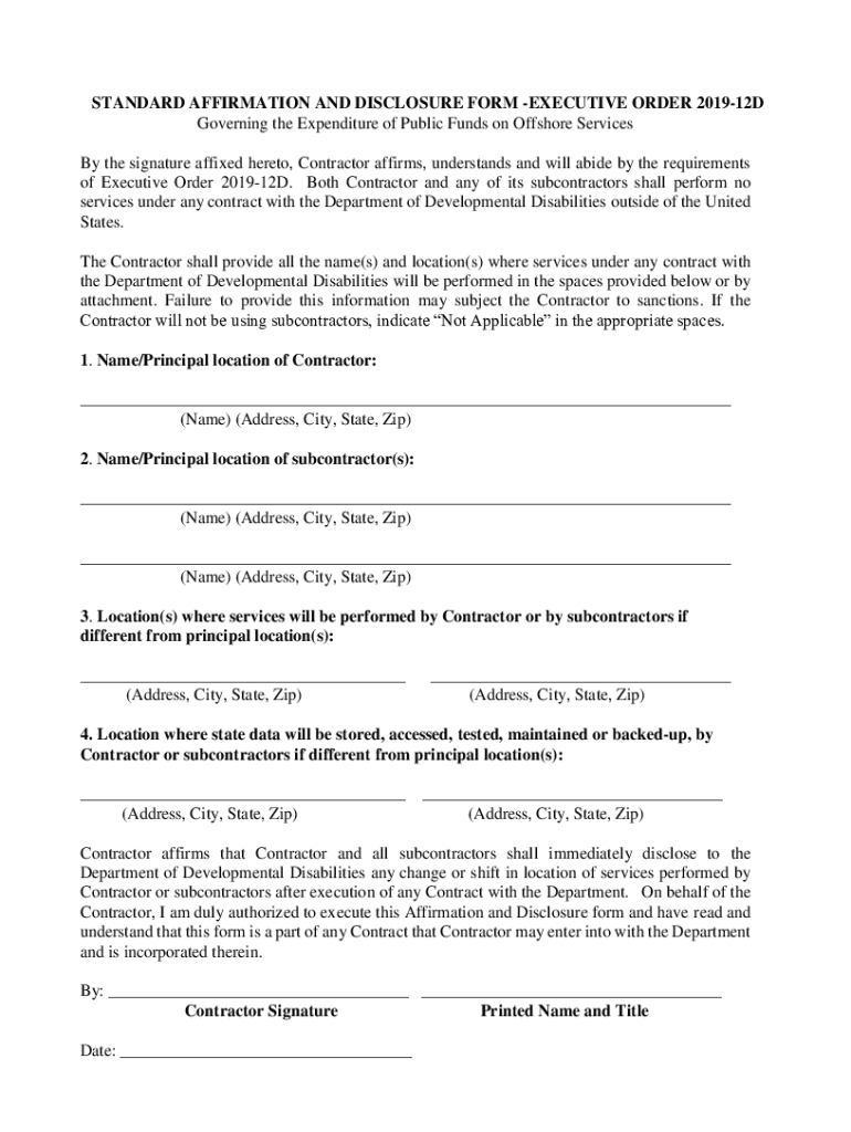 Fillable Online ddc ohio STANDARD AFFIRMATION AND DISCLOSURE FORM -EXECUTIVE ORDER ... Fax Email ...