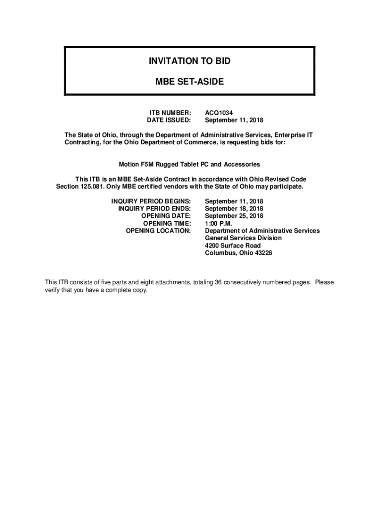 Fillable Online procure ohio INVITATION TO BID MBE SET-ASIDE - State of ...