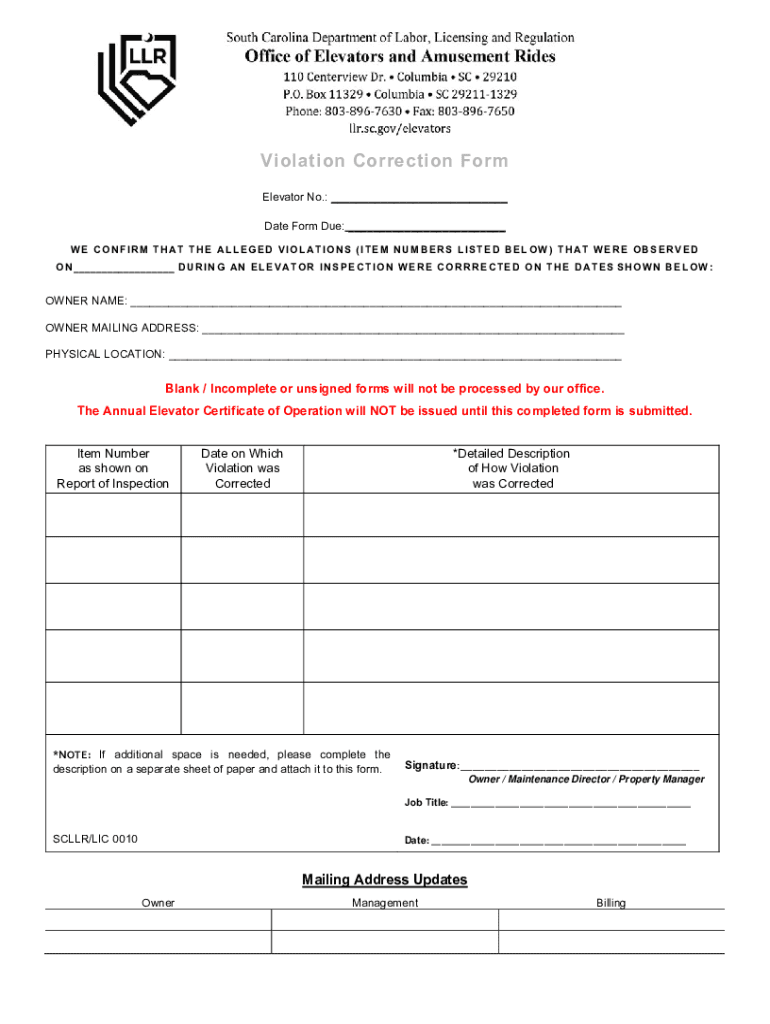 Fillable Online llr sc Elevator Abatment Form NEW UPDATES Fax Email ...