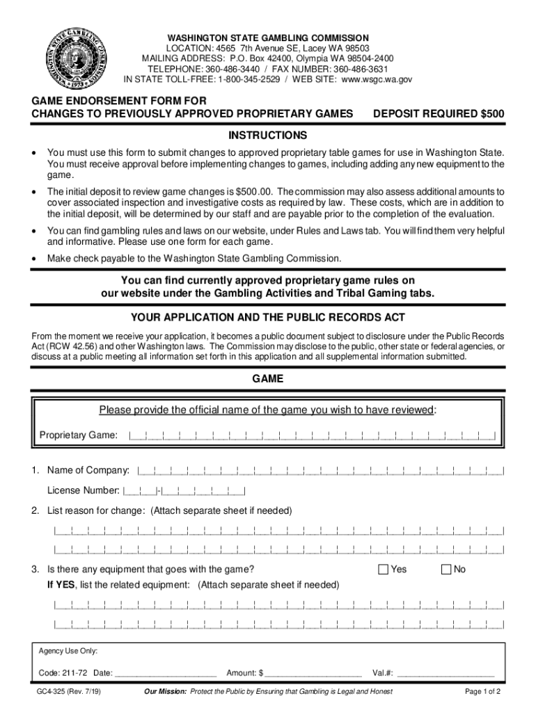 Fillable Online wsgc wa Game Endorsement Information Form for New ...