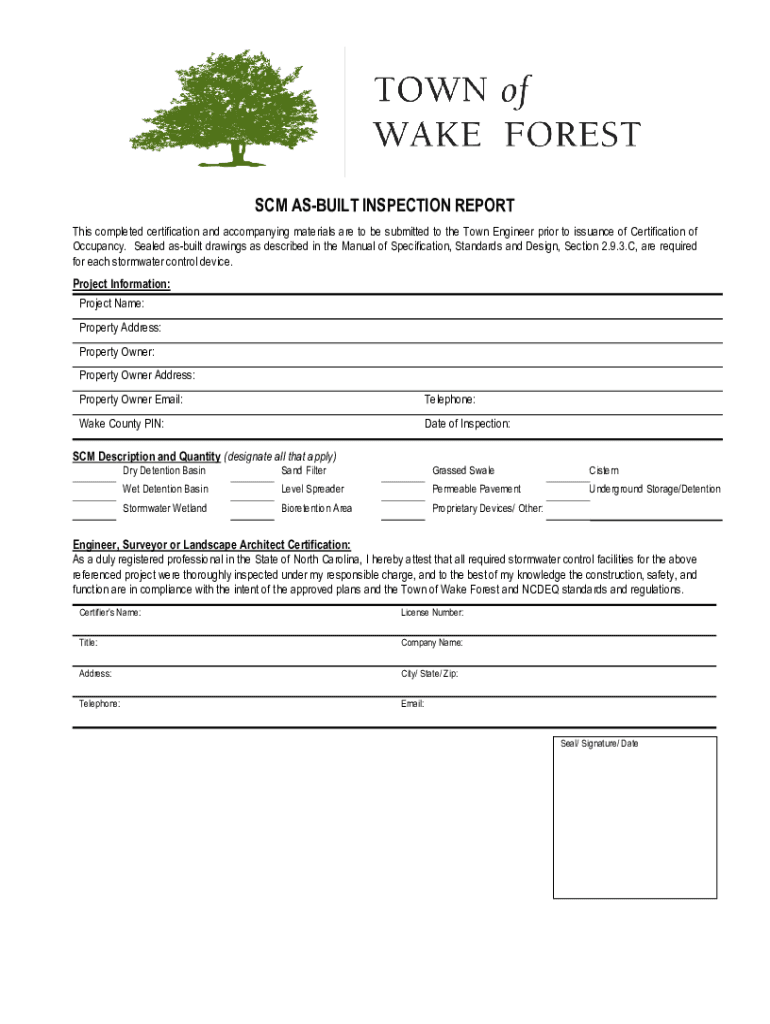 Fillable Online SCM AS-BUILT INSPECTION REPORT - Town of Wake Forest ...