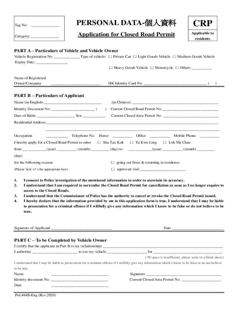 Fillable Online Application for a Closed Road Permit (Rev.2020) Fax ...