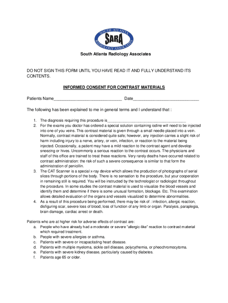 Fillable Online Informed consent in diagnostic radiology practice ...