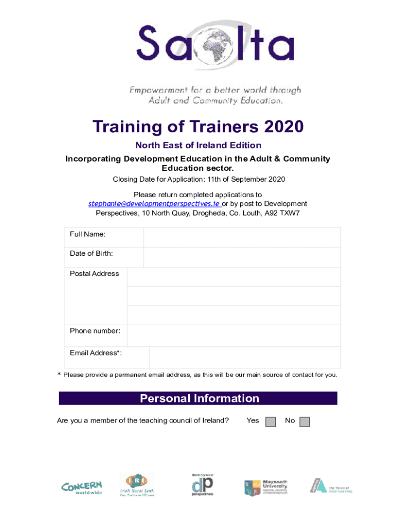 Fillable Online Train the Trainer Application Form Sept 2020 - Word Fax ...
