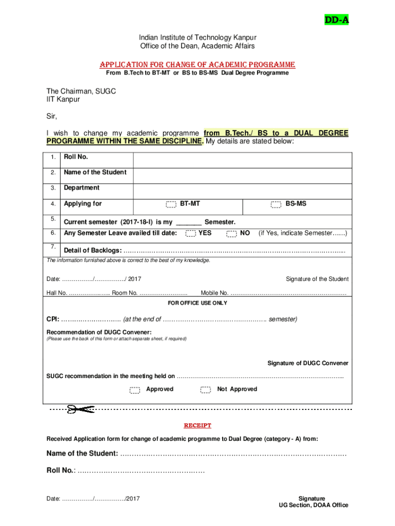 Fillable Online iitk ac Application form for Dual Degree-A.docx Fax ...
