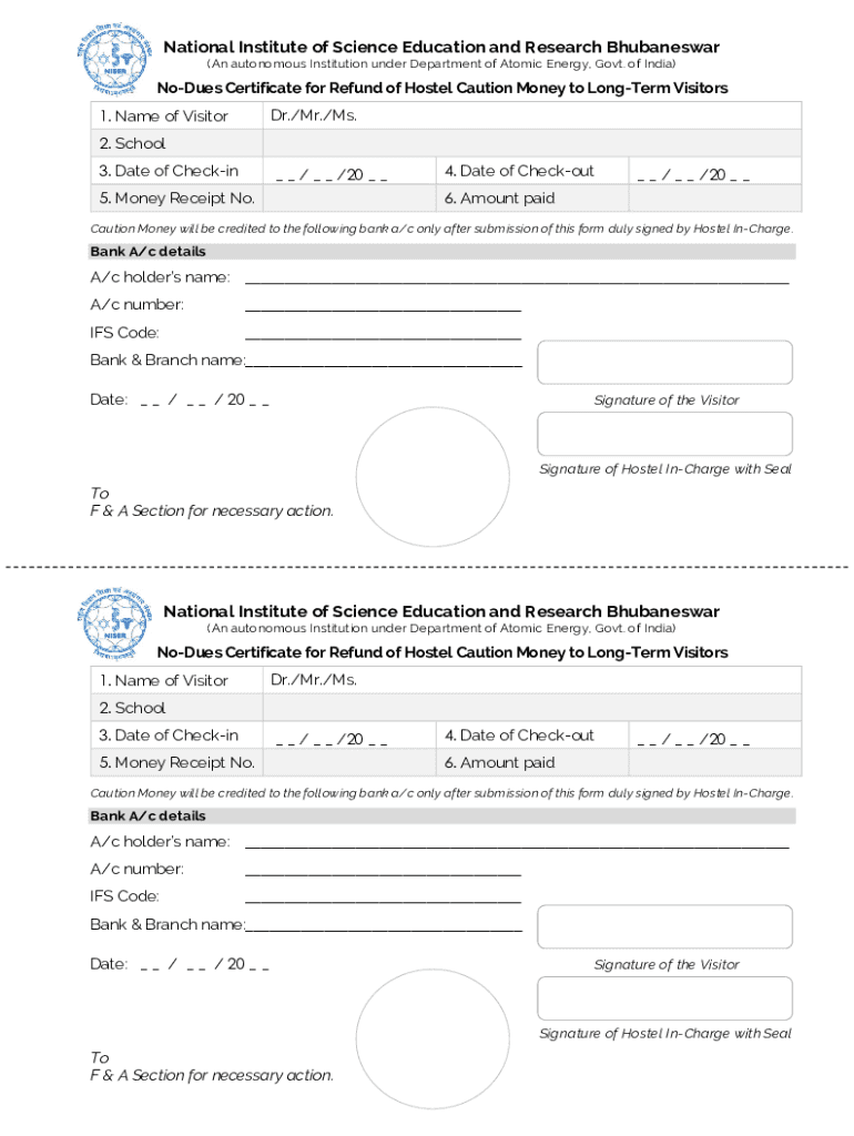Fillable Online NISER - National Institute of Science Education and ...