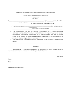 Fillable Online (AFFIDAVIT IN THE FOLLOWING FORMAT ON NON-JUDICIAL ...