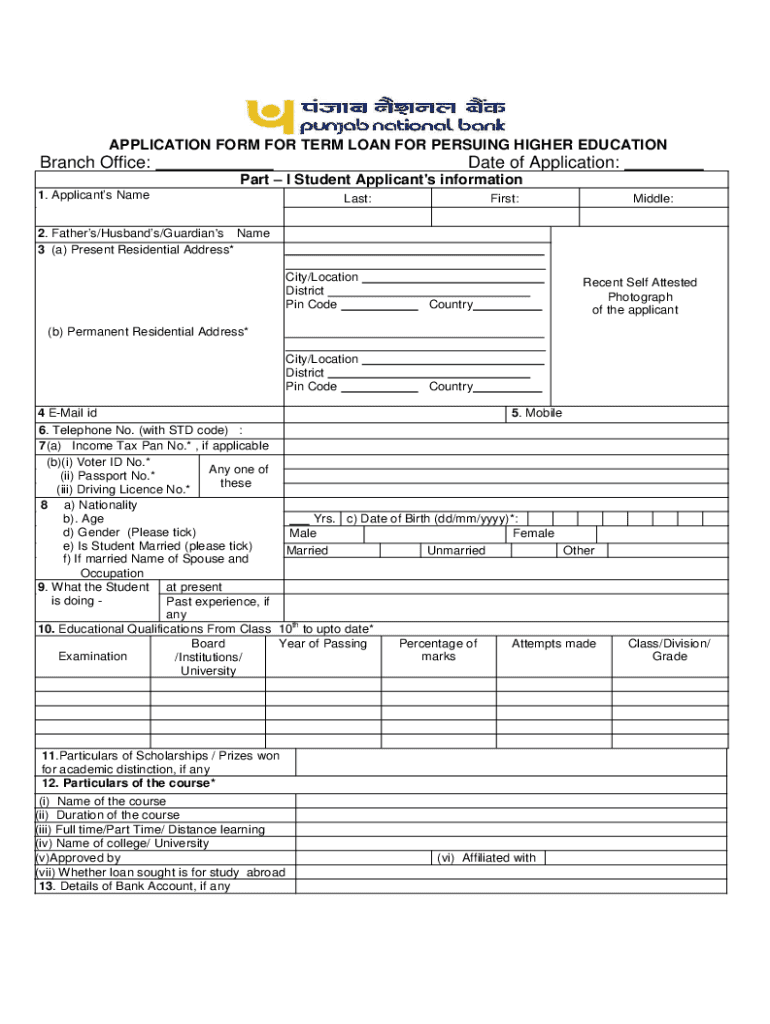 Fillable Online APPLICATION FORM FOR PERSUING HIGHER EDUCATION Fax ...