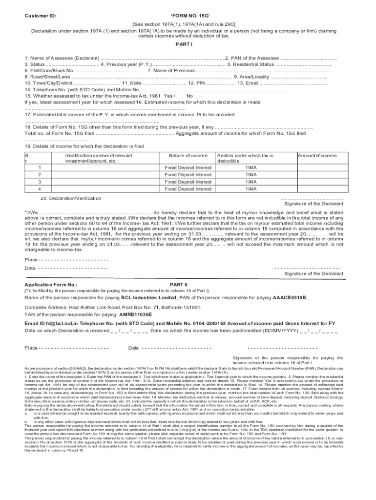 Fillable Online FORM NO. 15G company or firm) claiming certain incomes ...