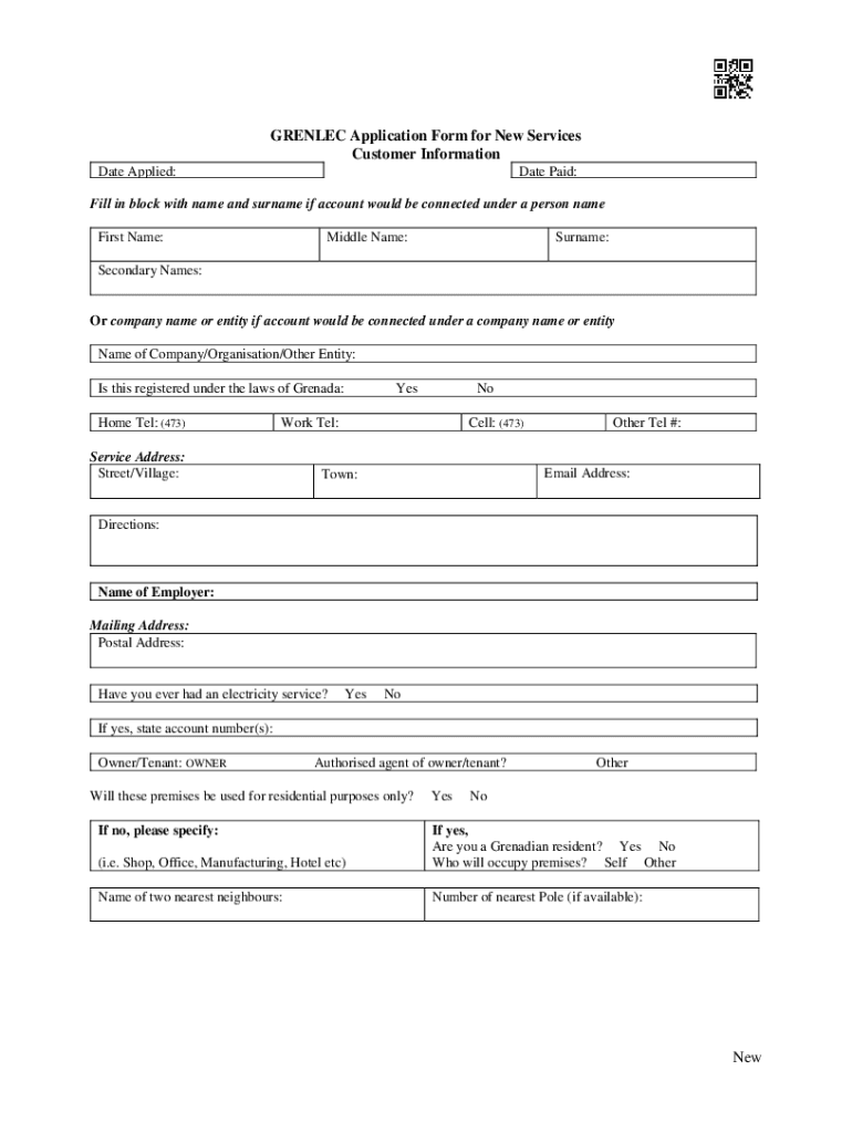 Fillable Online GRENLEC Application Form for New Services Customer ...