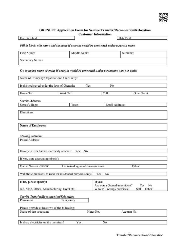 Fillable Online Fillable Online GRENLEC Application Form for Service ...
