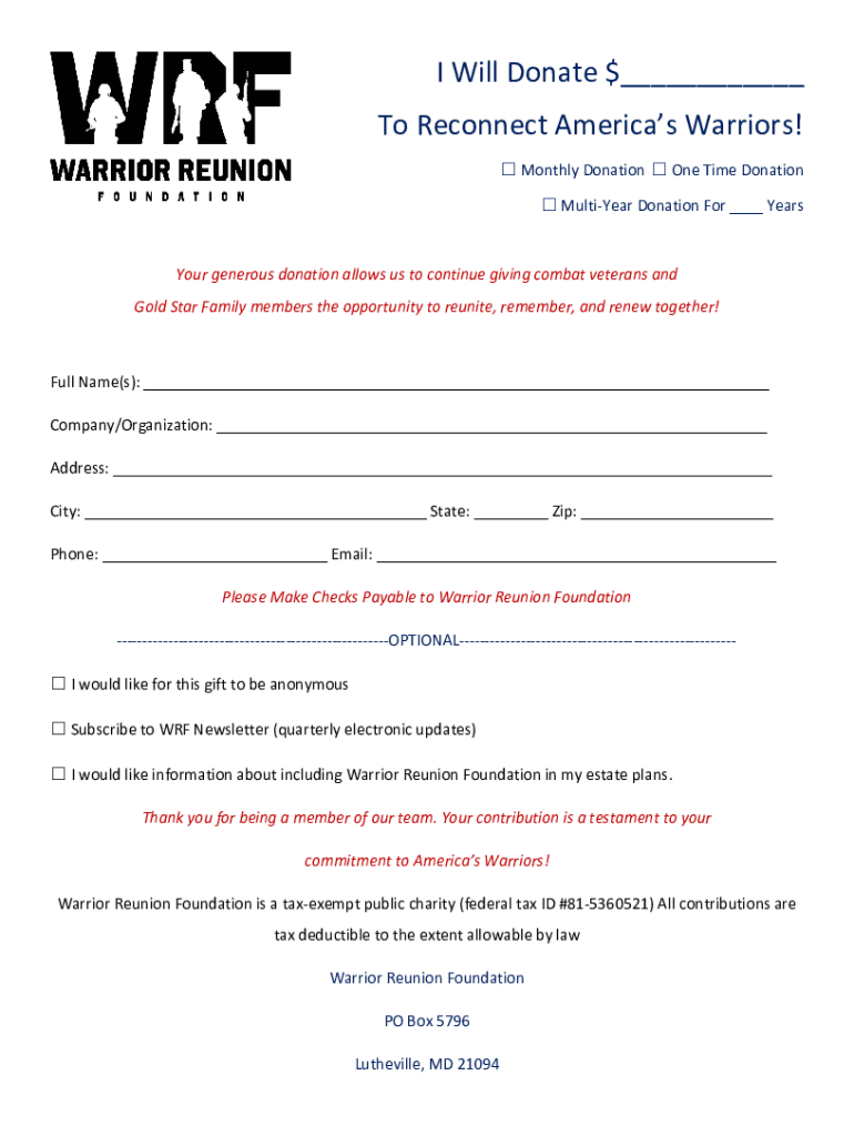 Fillable Online Donate to Veterans - Wounded Warrior Project Military ...