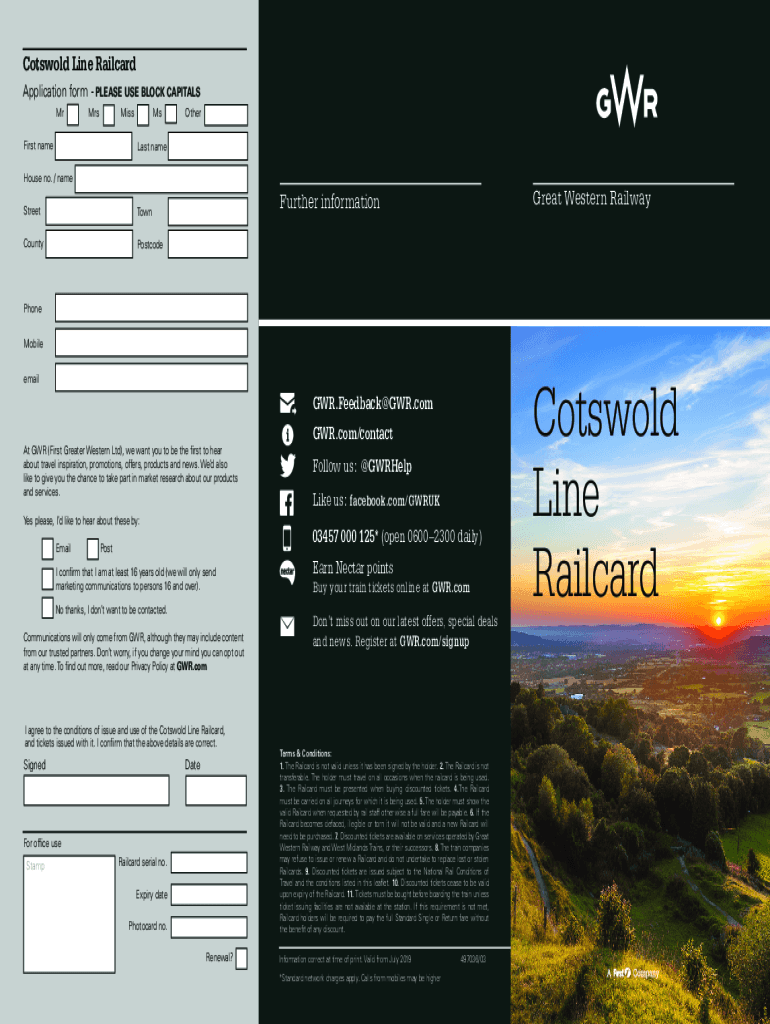 Fillable Online National Rail Enquiries - Cotswold Line RailcardAre you ...
