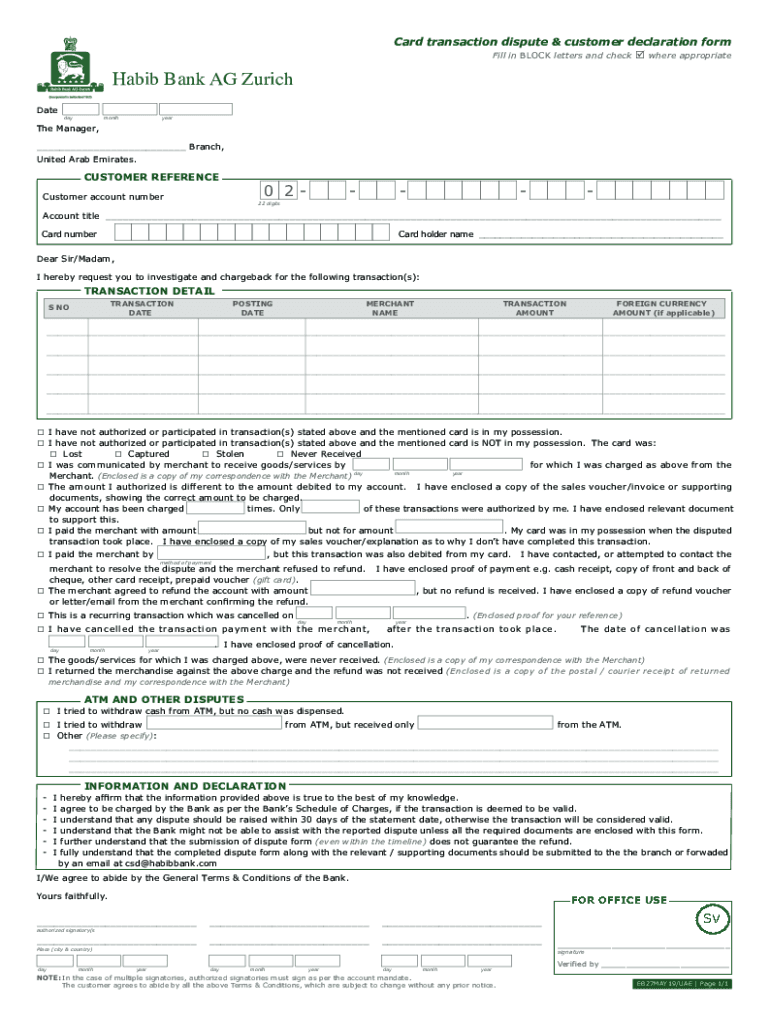 Fillable Online Dispute Declaration Form - OCBC BankCredit Card ...