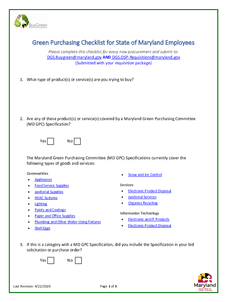 Fillable Online dgs maryland Step-By-Step Green Purchasing Guide ...