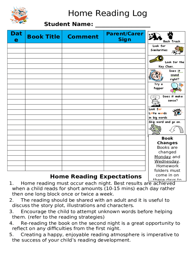 Home Reading Expectations Doc Template | pdfFiller