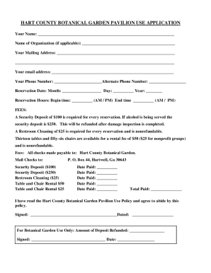 Fillable Online HART COUNTY BOTANICAL GARDEN PAVILION USE APPLICATION ...