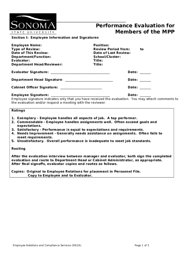 Perance Evaluation for Members of the MPP Section I ... Doc Template | pdfFiller