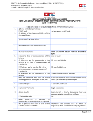 Fillable Online HDFC Life Group Credit Protect Insurance Plan UIN ...