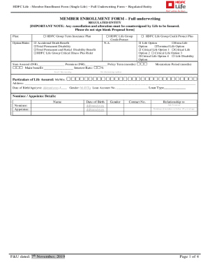 Fillable Online MEMBER ENROLLMENT FORM Full underwriting - HDFC Life ...