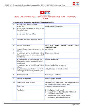 Fillable Online HDFC Life Group Credit Protect Plus - Group Term ...