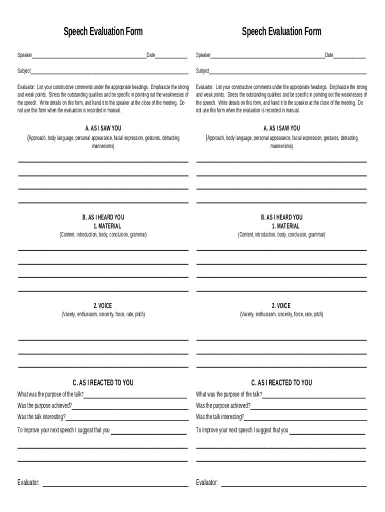 Individual Speech Evaluation - .:: GEOCITIES.ws Doc Template | pdfFiller