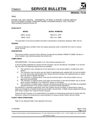 Fillable Online Citation SERVICE BULLETIN - Cessna Fax Email Print ...
