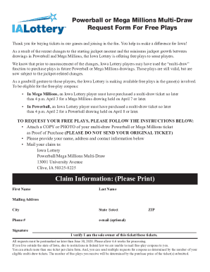 Fillable Online Powerball or Mega Millions Multi-Draw Request Form For ...