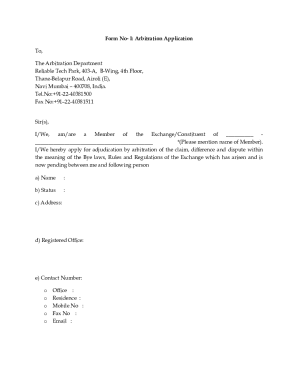Fillable Online Form No- I: Arbitration Application Fax Email Print - pdfFiller