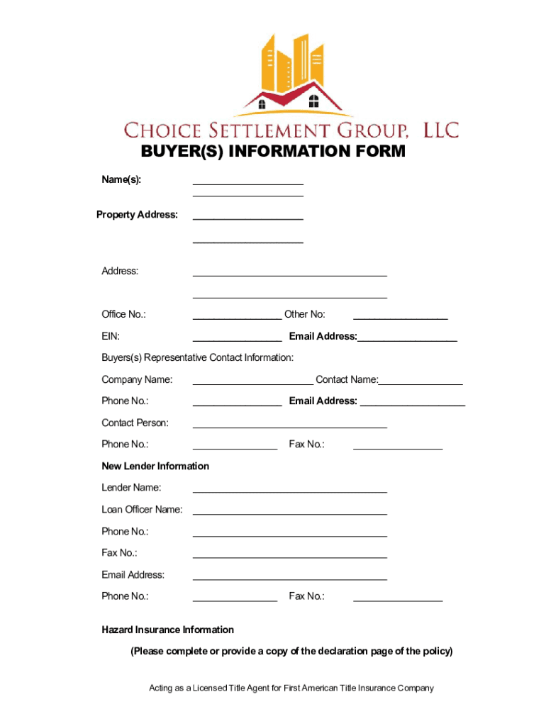 Fillable Online BUYER(S) INFORMATION FORM Fax Email Print - pdfFiller
