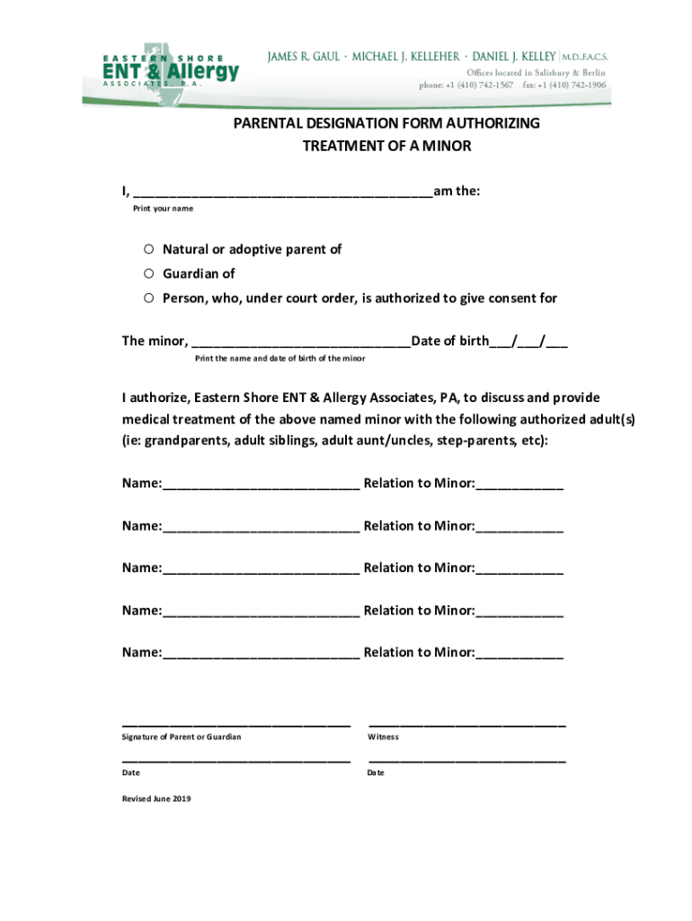 Fillable Online PARENTAL DESIGNATION FORM AUTHORIZING Fax Email Print ...