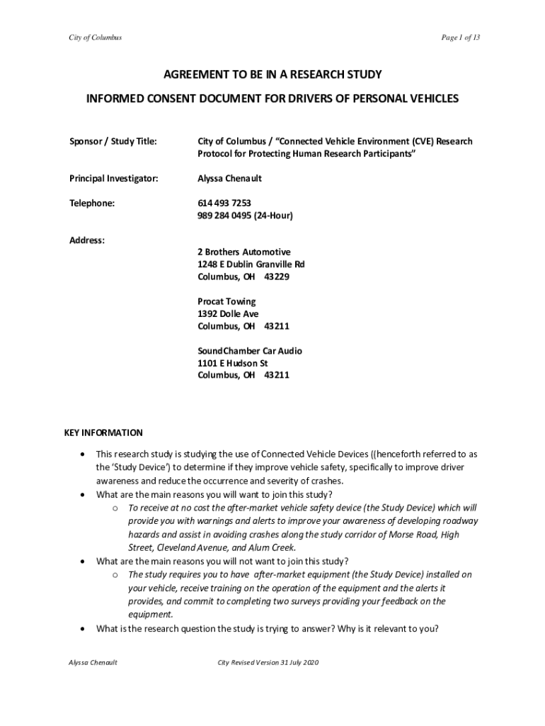Fillable Online INFORMED CONSENT DOCUMENT FOR DRIVERS OF PERSONAL ...