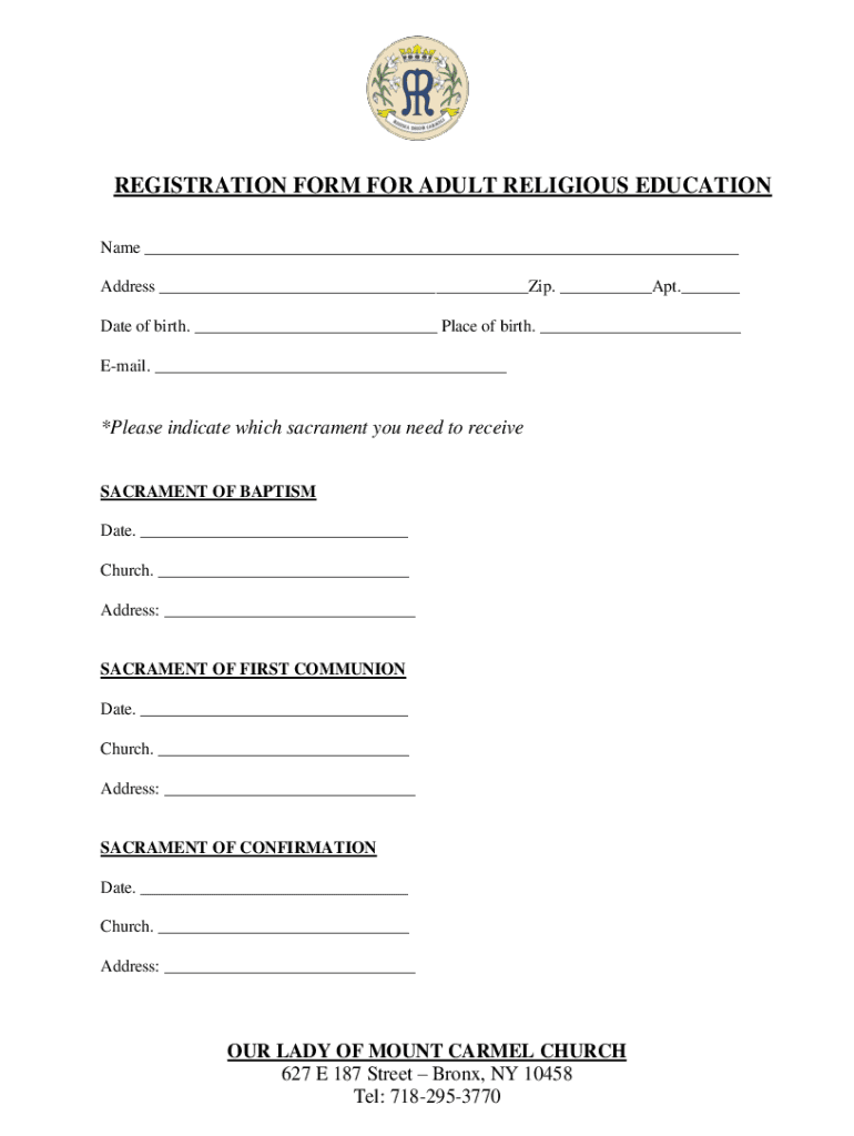 Fillable Online Adult Religious Education Registration Form - St ...