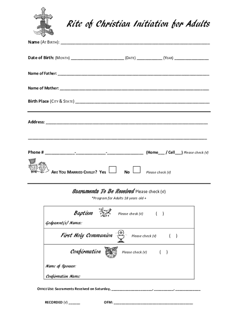 Fillable Online RITE OF CHRISTIAN INITIATION FOR ADULTS REGISTRATION ...