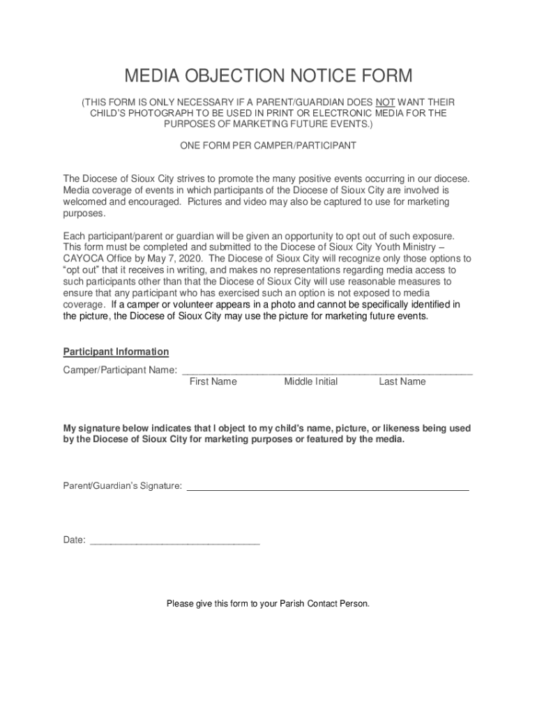 Fillable Online MEDIA OBJECTION NOTICE FORM Fax Email Print - pdfFiller