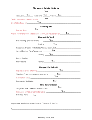 Fillable Online funeral form 6.24.20 revised Fax Email Print - pdfFiller